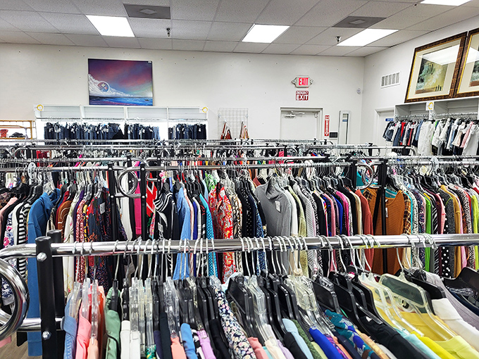 The clothing section: where fashion goes for its encore performance. More options than most department stores, at a fraction of the price.