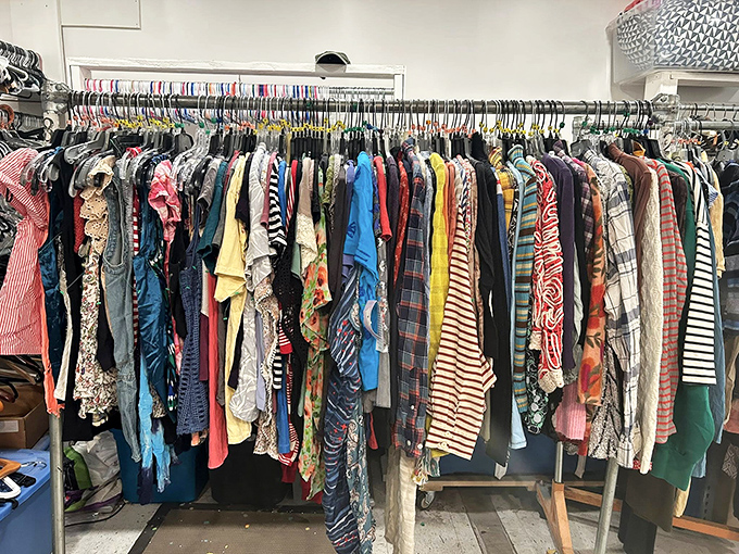 Women's clothing racks burst with color and pattern&mdash;each hanger a potential fashion revelation at prices that feel almost illegal.