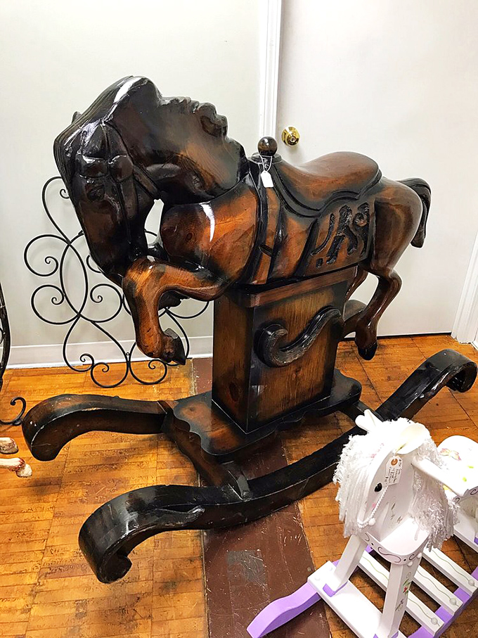 Hand-carved rocking horses that have probably seen more childhood adventures than most modern video game characters combined.