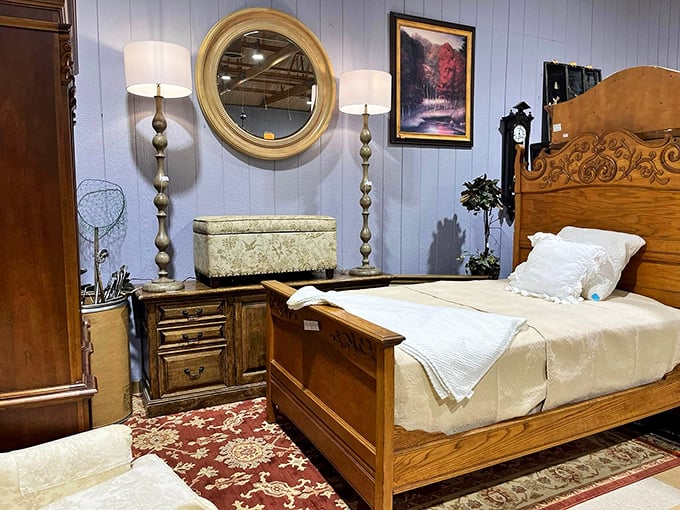 A bedroom set that whispers tales of craftsmanship from an era when furniture was built to become heirlooms, not landfill.