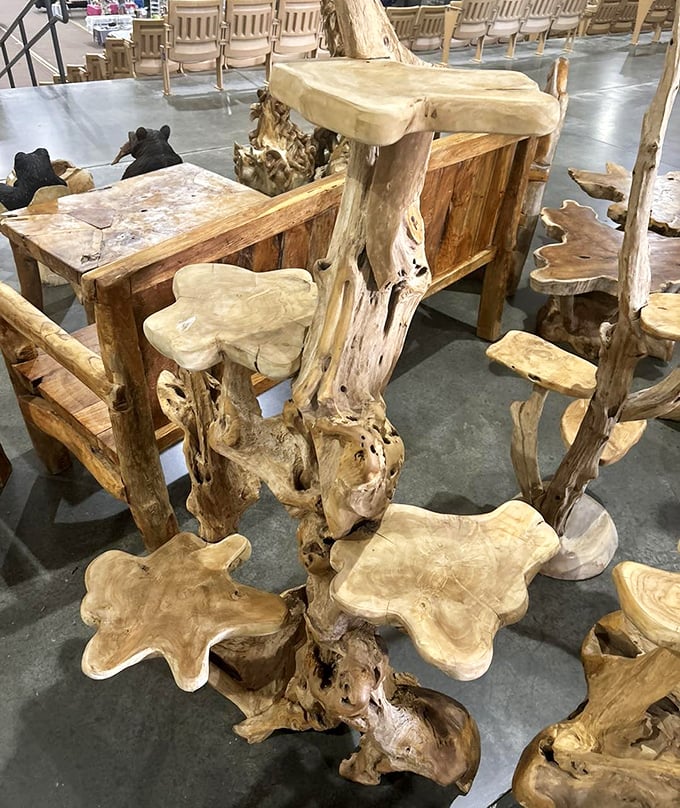 Wooden furniture that looks like it grew rather than was built – where craftsmanship meets nature in pieces that would make Tolkien feel right at home.