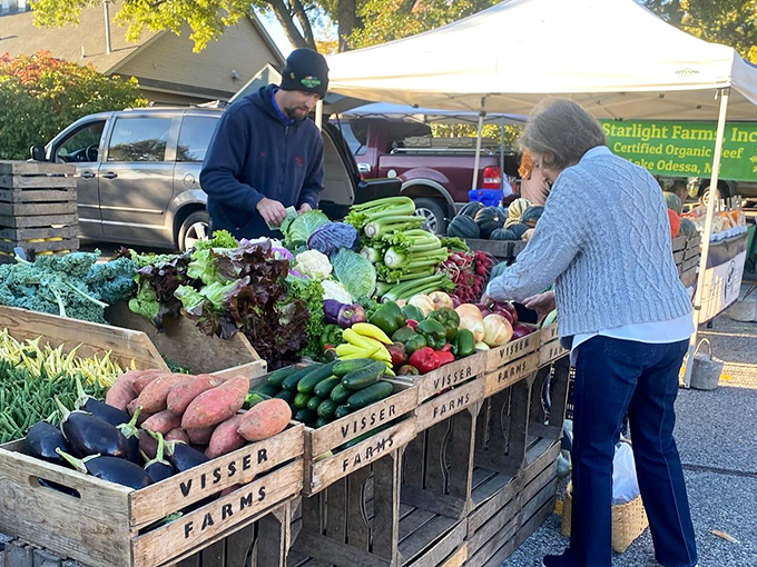 Farm-fresh produce doesn't get more local than Ada's farmers market, where retirement dollars stretch further with every nutritious purchase.