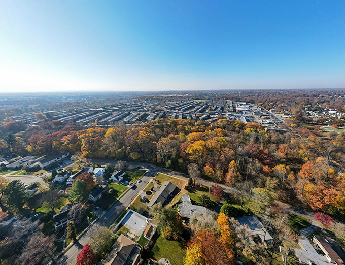 From above, Brookville reveals its perfect balance &ndash; nestled in nature's embrace while offering all the comforts of civilization.