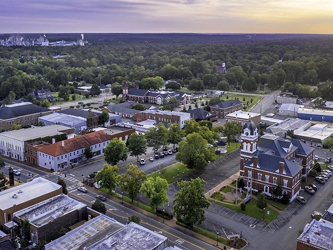 From above, Sandersville reveals itself as a perfect patchwork of historic buildings, tree-lined streets, and small-town charm that's increasingly rare in our fast-paced world.