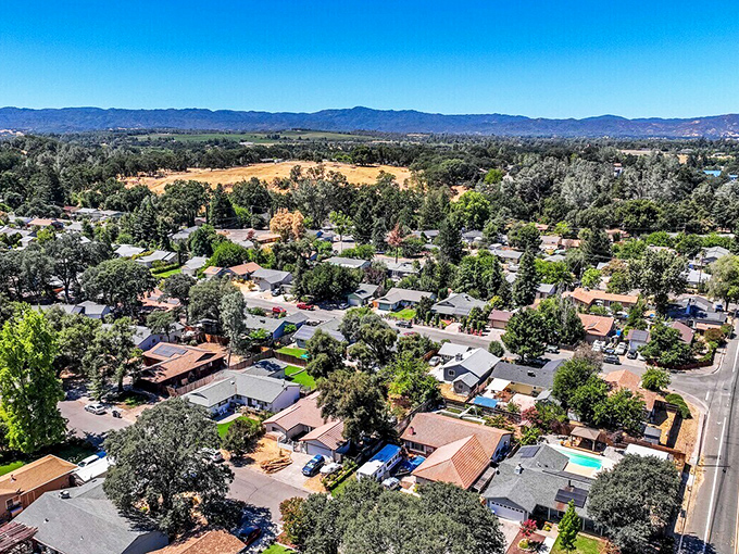 From above, Kelseyville reveals itself as a perfect patchwork of homes, trees, and open spaces&mdash;suburban living without the suburban sprawl.