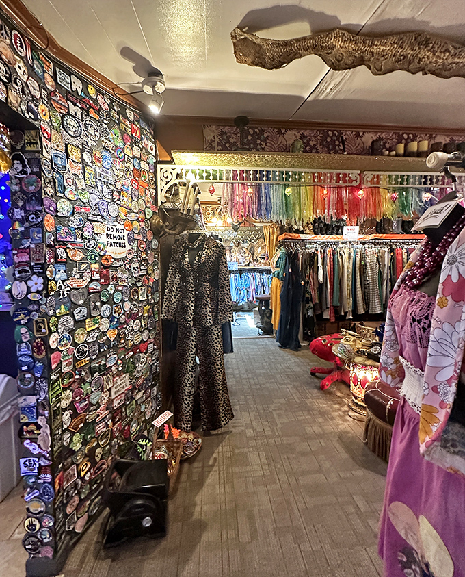 The ceiling driftwood and rainbow-ordered clothing create a retail experience that's less about shopping and more about discovering your next identity.
