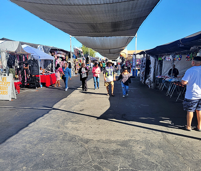 Shaded walkways create the perfect microclimate for serious shopping&mdash;part bazaar, part social club, all California cultural experience.