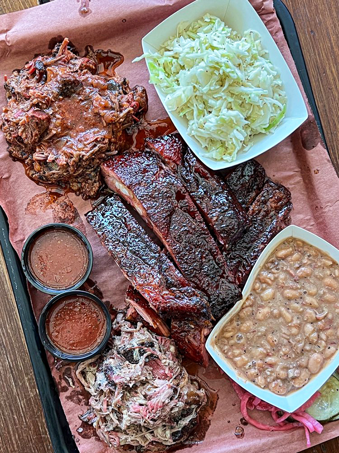 The kind of spread that makes you want to send a thank-you note to the inventor of smoking meat. A complete barbecue education on one tray.