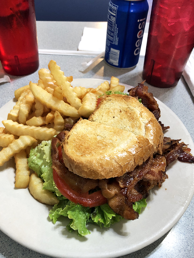 A classic BLT with crispy fries&mdash;lunch perfection that proves Quinn's mastery extends beyond breakfast hours.