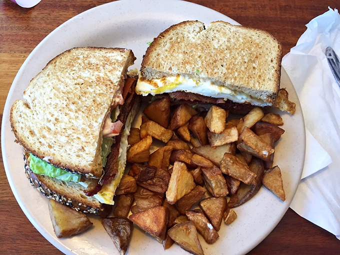 The humble BLT gets promoted with the addition of a sunny egg. Served with home fries that clearly weren't phoning it in.