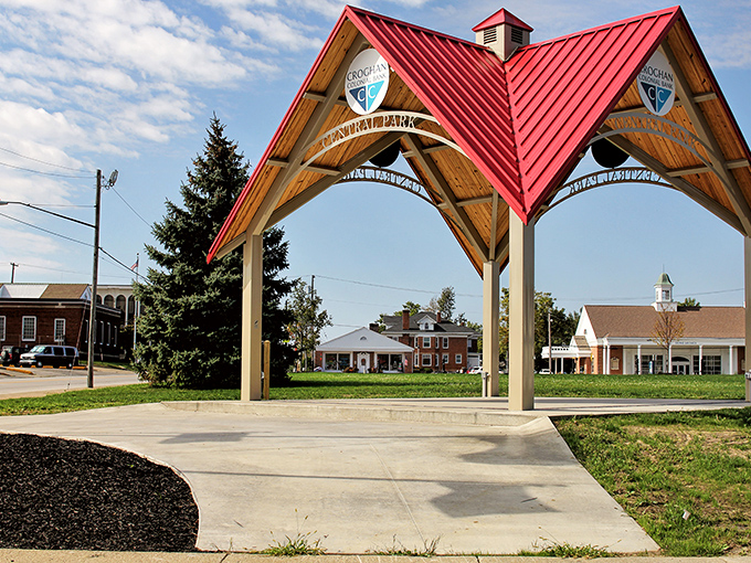 This welcoming pavilion isn't just an architectural feature&mdash;it's Bellevue's front porch, inviting everyone to gather under its distinctive red roof.