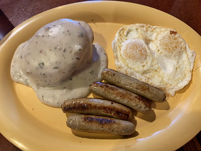 Biscuits and gravy with a side of sausage links&mdash;Southern comfort that found its way to California and decided to stay for breakfast.