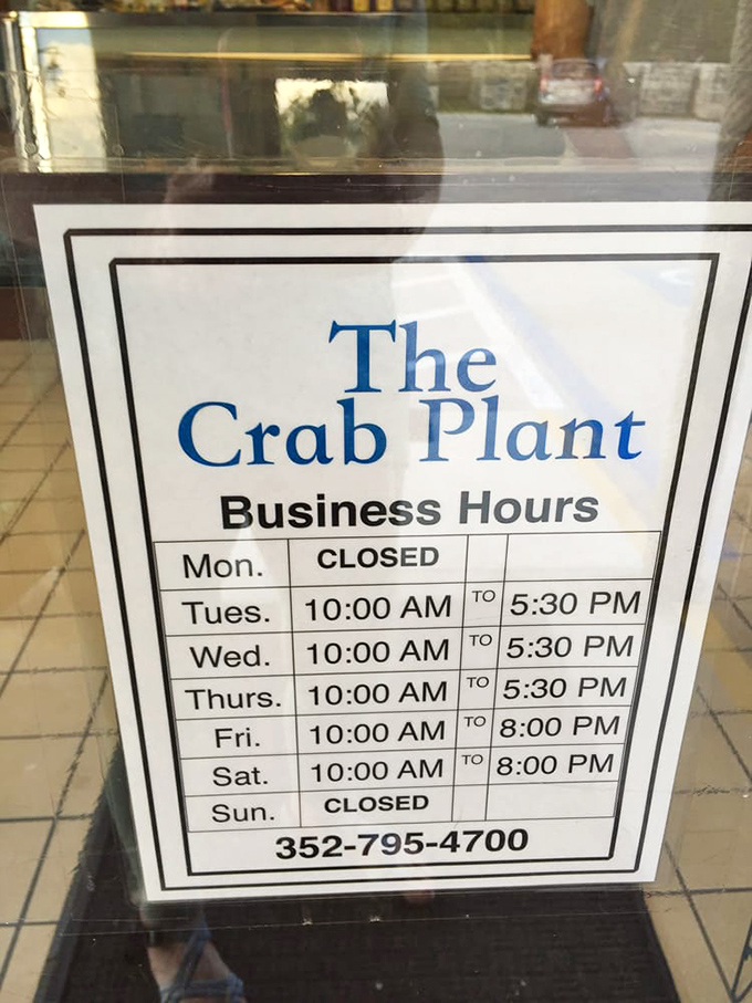 The hours of operation &ndash; a treasure map telling you exactly when you can embark on your next seafood adventure at The Crab Plant.