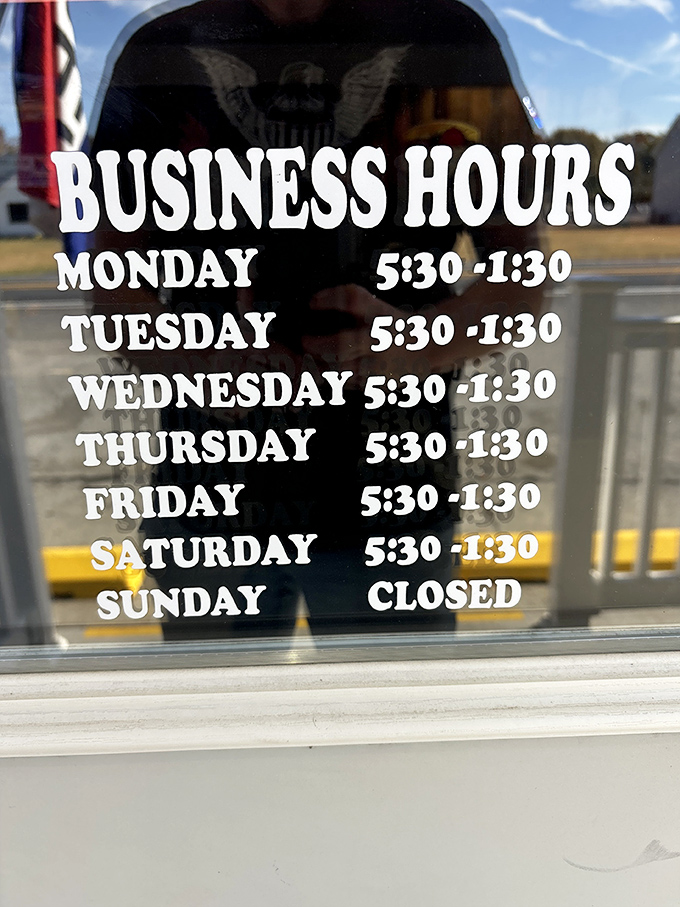The hours posted on the door are really just a formal way of saying "Come hungry, leave happy" six days a week.