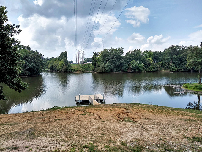 This tranquil lakeside spot at Camp Lakewood offers the kind of peaceful fishing experience that makes catching anything seem like a bonus, not the point.