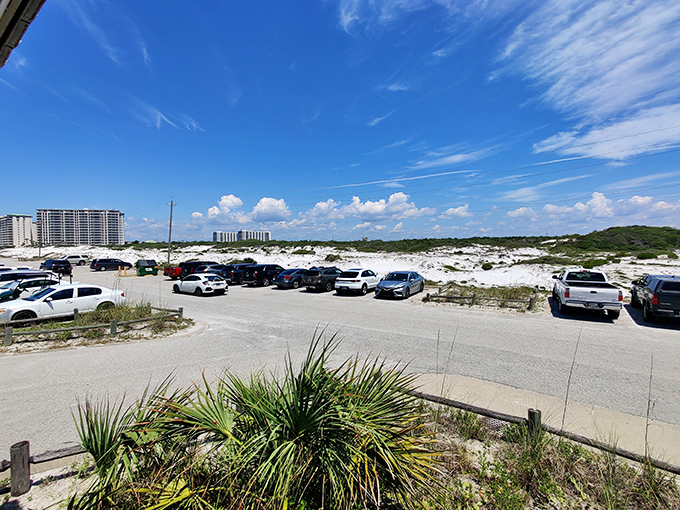 The parking area offers a first glimpse of those legendary white dunes&mdash;nature's snow that never needs shoveling, only admiration.