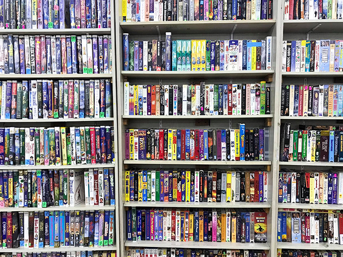A wall of nostalgia in VHS and DVD form &ndash; physical media that reminds us of a time before everything was available at the click of a button.