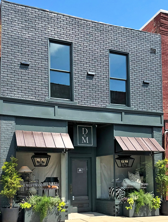 Driftwood & Moss brings sophisticated style to small-town shopping. Those copper awnings and elegant planters hint at the treasures inside.