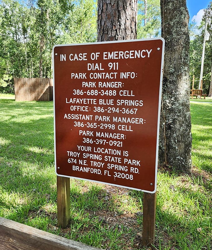 The emergency contact information &ndash; because even paradise needs a help desk. The ultimate "break glass in case of emergency" for wilderness adventurers.