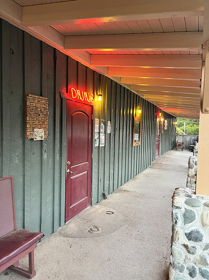 The entrance, with its weathered wood and stone accents, promises an authentic experience that Instagram filters couldn't improve upon.