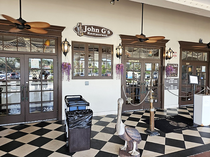 An entrance that might as well have a sign saying "Abandon diet, all ye who enter here." That checkerboard floor leads to breakfast bliss.