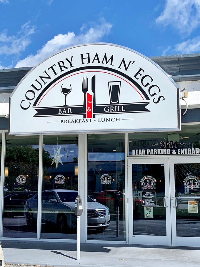 Morning sunshine illuminates the entrance, beckoning hungry Floridians to step into a world where breakfast dreams come true.