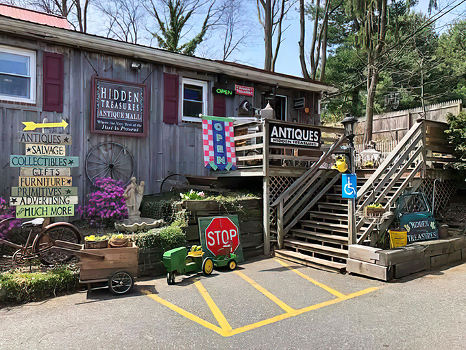 The building itself looks like it has stories to tell, with stairs leading to even more treasures above.