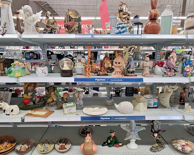 The figurine section: where someone else's dusty knickknacks become your ironic decor statement or genuine collection addition. Kitsch has never been so affordable.