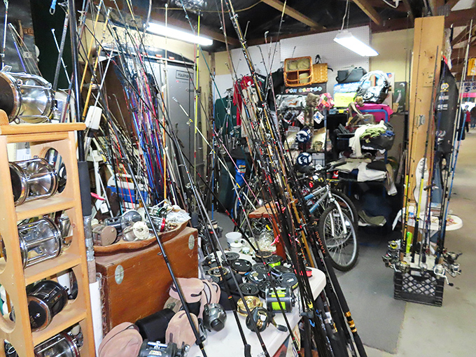 The fishing section: where "the one that got away" stories begin. Rods, reels, and tackle await their next adventure on Carolina waters.
