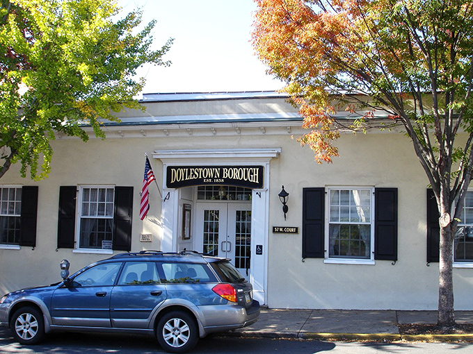 The Doylestown Borough Hall stands as a modest yet dignified civic center, proving that government buildings don't need grandeur to serve their community well.
