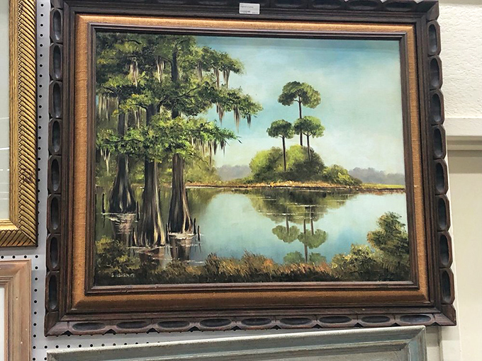 Florida's serene wetlands captured in oils. This vintage landscape painting brings the tranquil beauty of Old Florida into your living room.