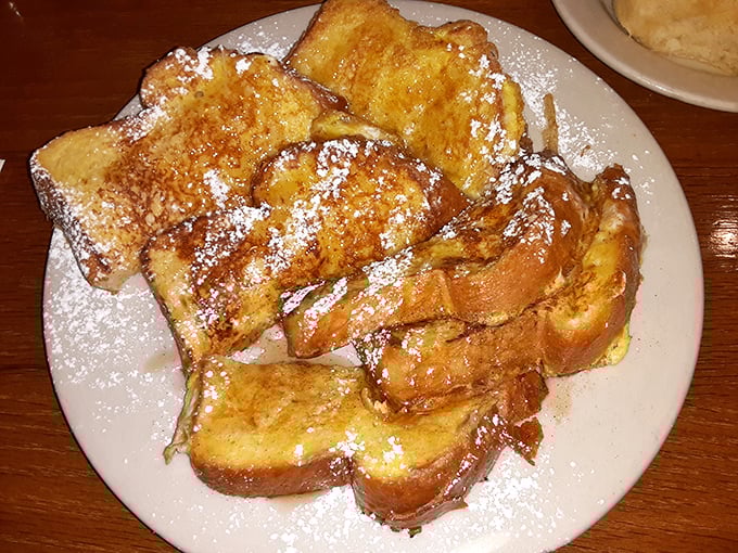 French toast that makes you wonder why you'd ever eat anything else for breakfast. Dusted with powdered sugar like the first snow of winter.