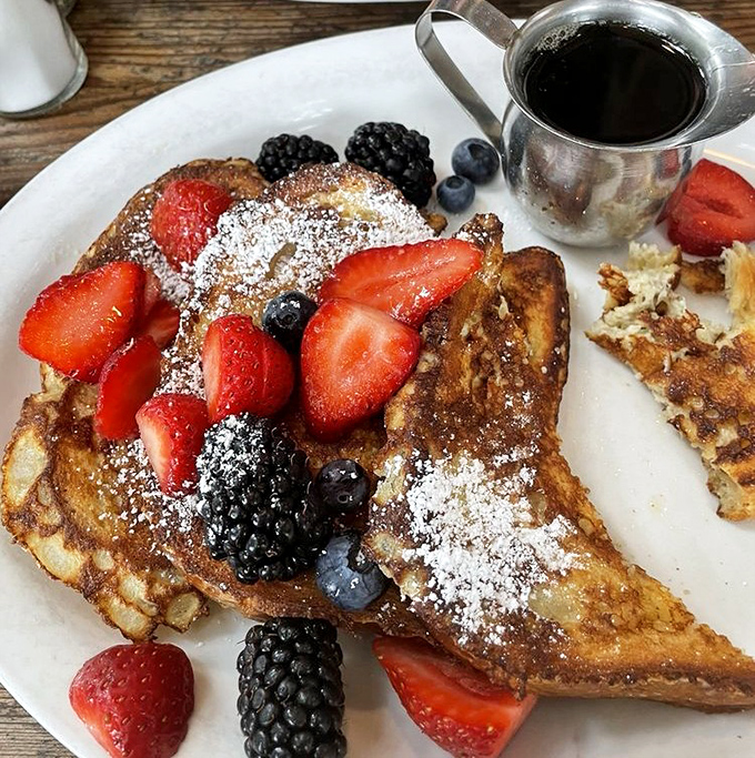 French toast that's having a berry good time. This isn't just breakfast&mdash;it's dessert that somehow got permission to be eaten before noon.