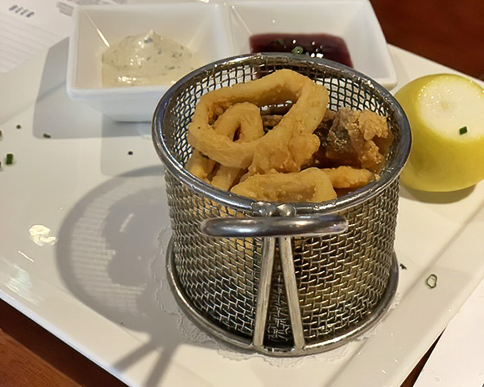 Calamari that defies the rubbery reputation of lesser versions. These golden rings deserve to be proposed with, not just eaten.