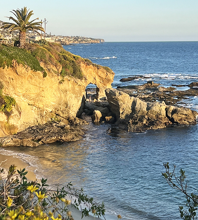 Goff Cove's natural arch frames the Pacific like Mother Nature's own Instagram filter. No technology required for this perfect shot.