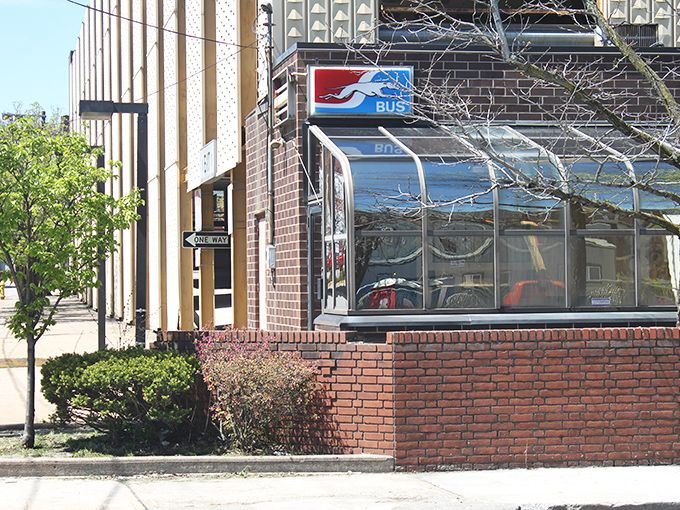 The Greyhound station represents connectivity in a town that values both its independence and its links to the wider world beyond its charming streets.