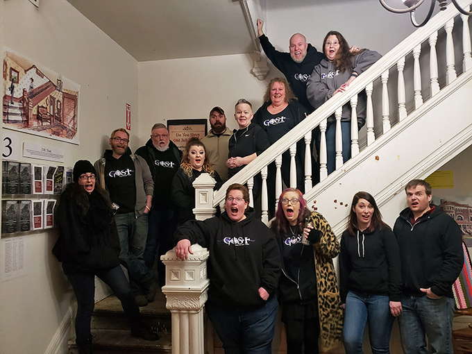 Ghost tours bring out the theatrical side in everyone! These enthusiastic visitors are either genuinely terrified or auditioning for the next horror movie.