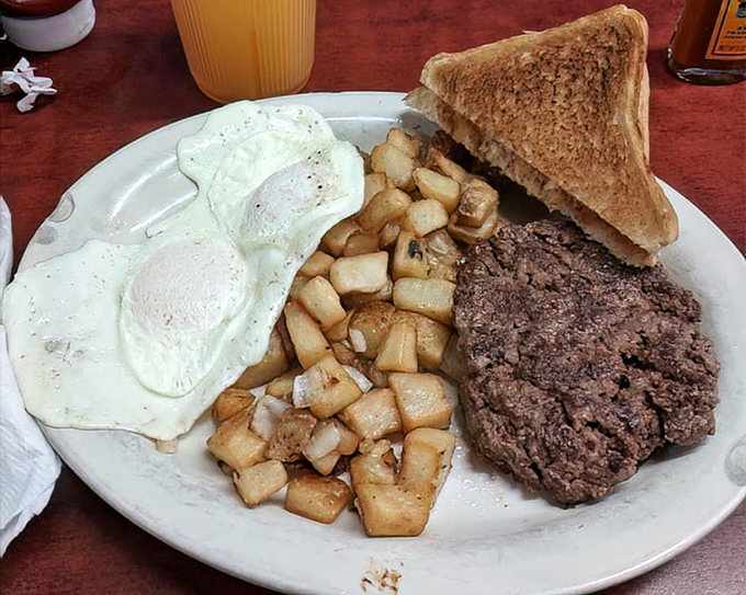 Hamburger steak with eggs and potatoes &ndash; the kind of breakfast that fueled generations of hard workers and still satisfies that deep-down, primal hunger.