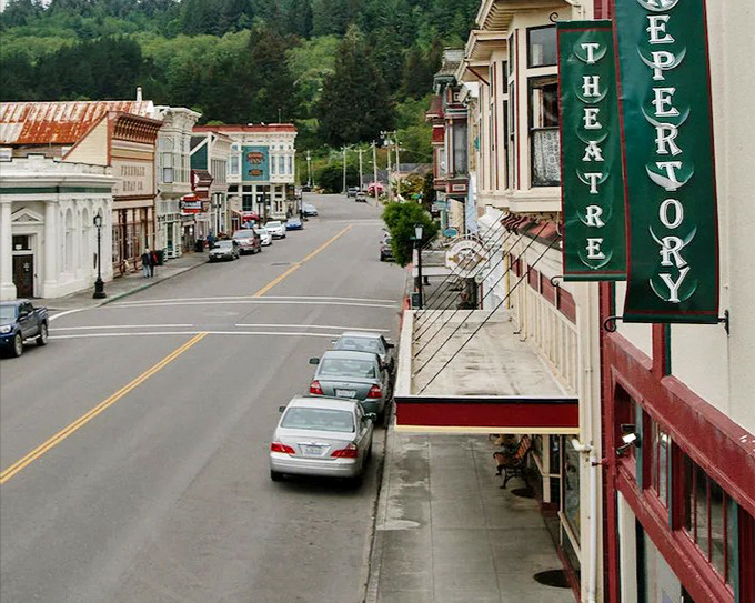 The Ferndale Theatre and Repertory signs hang proudly, promising entertainment that brings the community together under one historic roof.