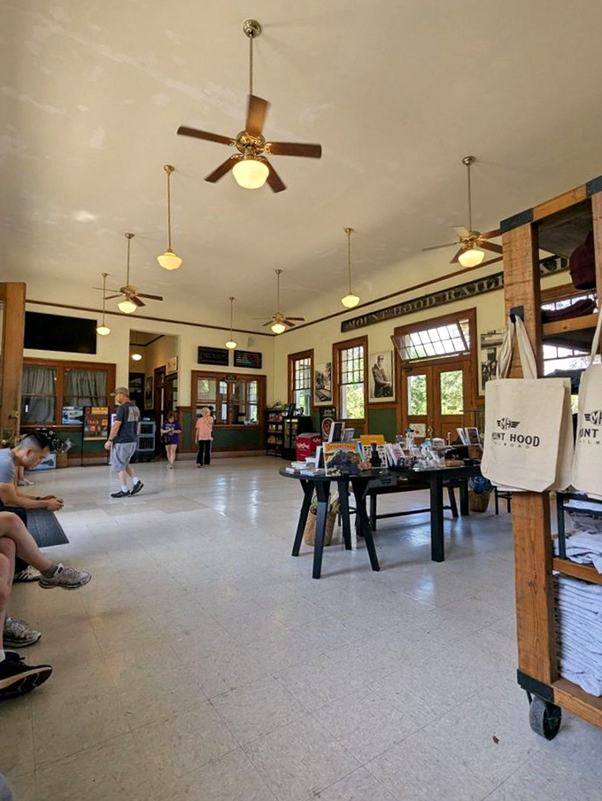 Where adventures begin and souvenirs end. The historic Mount Hood Railroad station lobby welcomes visitors with charm and memorabilia that whisper stories of journeys past.