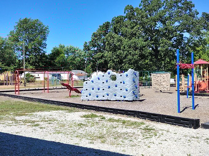 Hohenwald Memorial Park provides family fun with playground equipment that encourages actual outdoor play over screen time.