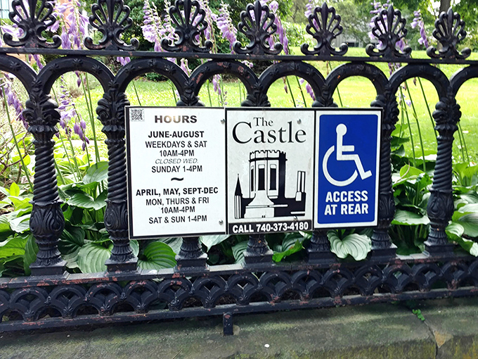 Even the hours of operation sign maintains Victorian decorum, politely informing visitors when they may and may not intrude upon history.