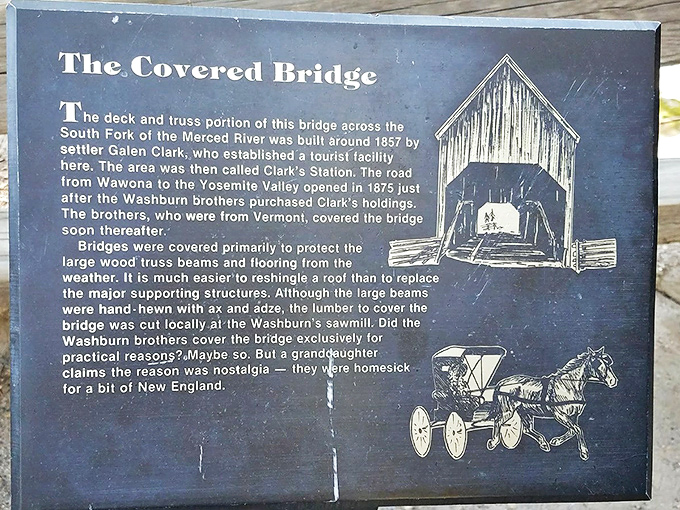 The historical marker reveals secrets about Galen Clark and the Washburn brothers' vision from 1857.
