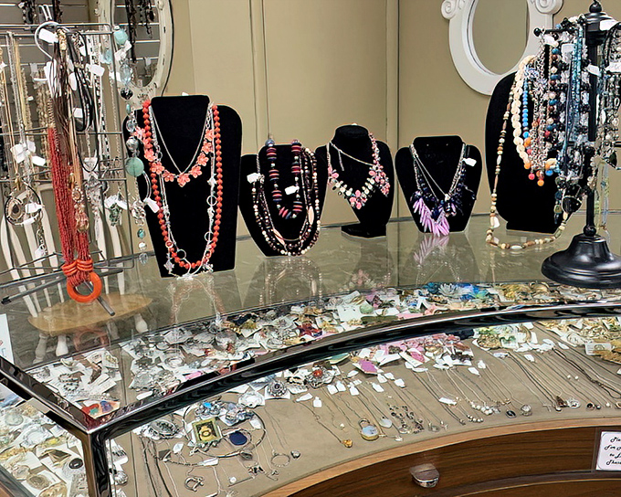 Jewelry displays that transform costume into treasure. One person's "too much" becomes another's "absolutely perfect" statement piece.