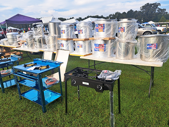 
Cooking equipment waiting for new kitchens to call home. These pots could tell stories of family recipes spanning generations of Southern Sunday dinners. 