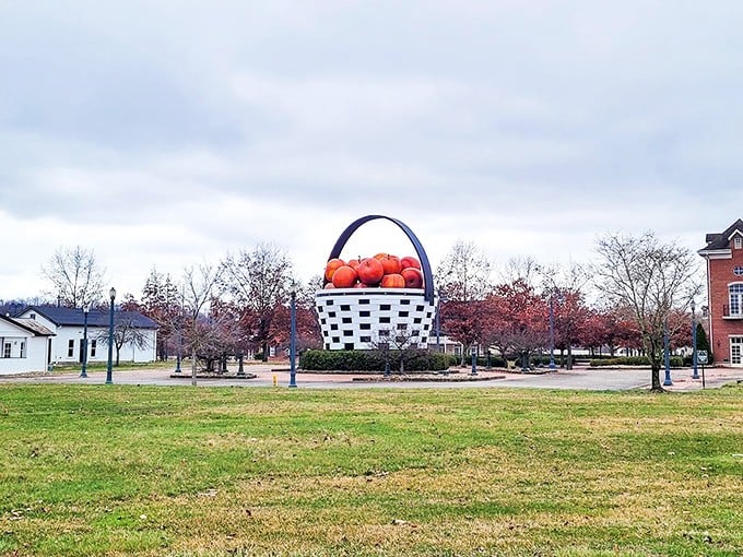 Seasonal changes transform the landscape around the basket, creating a different experience with each visit to this beloved local landmark.