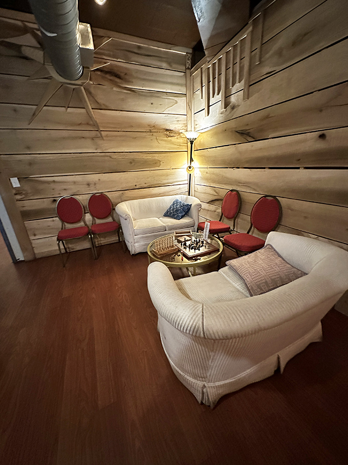 The hidden lounge area feels like discovering a secret room in your favorite novel &ndash; cozy, unexpected, and designed for lingering conversations.