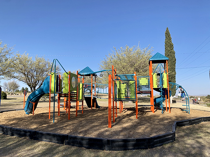 Even the playground in Marfa seems curated, with primary colors popping against the desert palette.