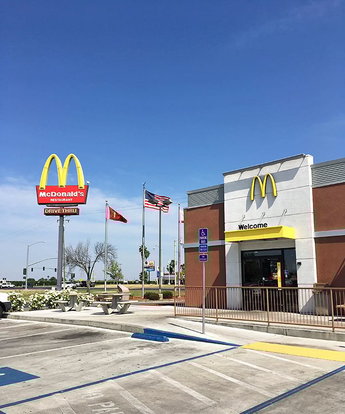 The golden arches shine just as bright in Lindsay, where McDonald's serves the same American classics without the big-city parking nightmares.