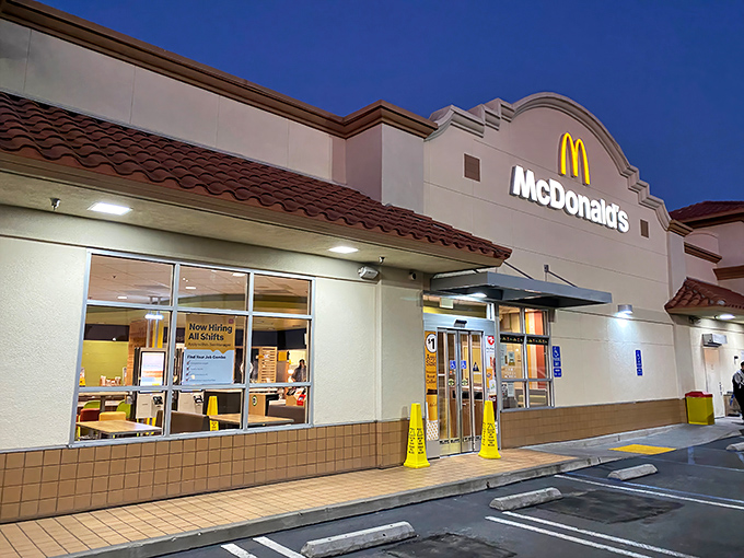 Even McDonald's gets the California treatment here, with Spanish-inspired architecture that makes fast food feel surprisingly upscale.